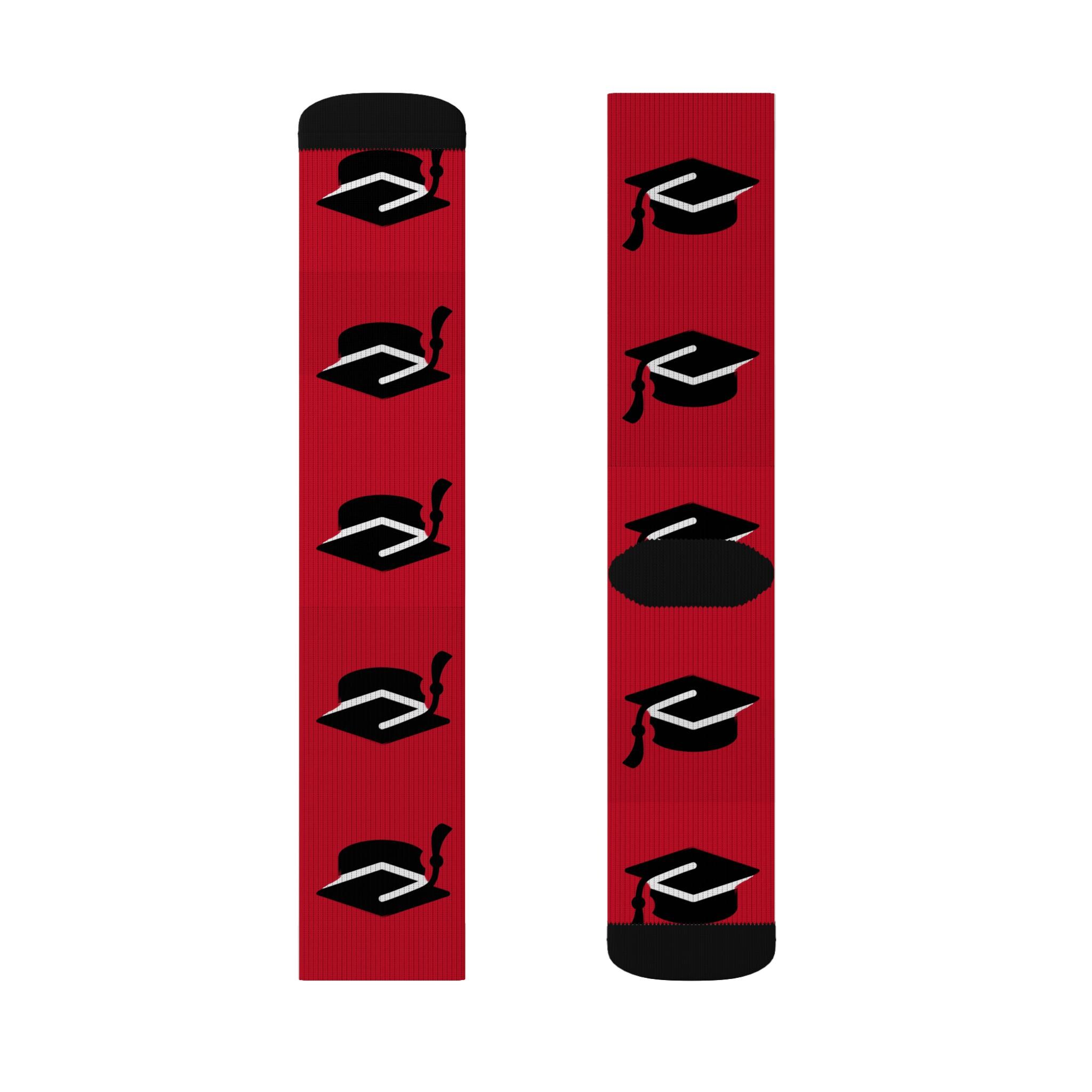Graduation Cap Socks, College Student Gift, Black and Red Socks ...