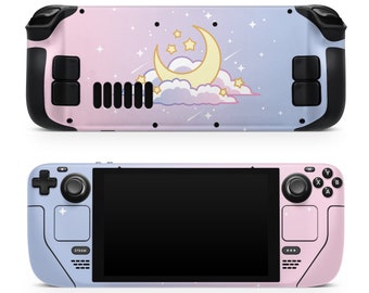 Crescent Moon Steam Deck Skin, Cute Pink Night Sky Stars Clouds ...