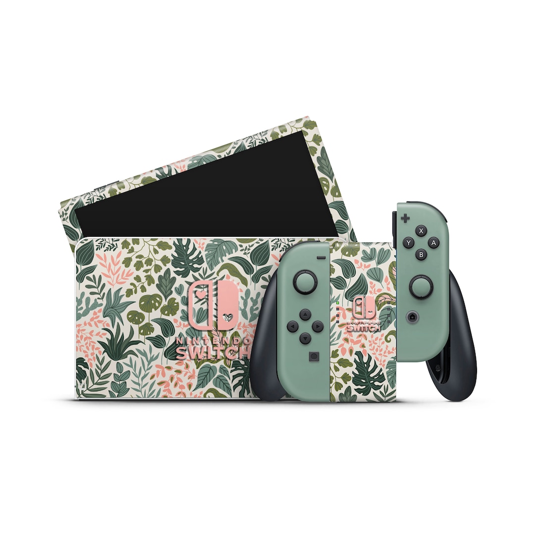 Nintendo Switch OLED Model Skin Wrap Premium Vinyl Green Pink Coral ...