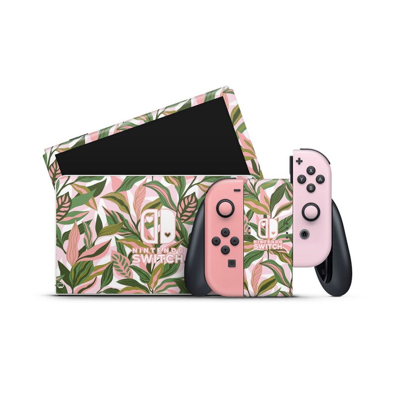 Nintendo Switch OLED Model Skin Wrap Premium Vinyl Plants Pink Greens ...