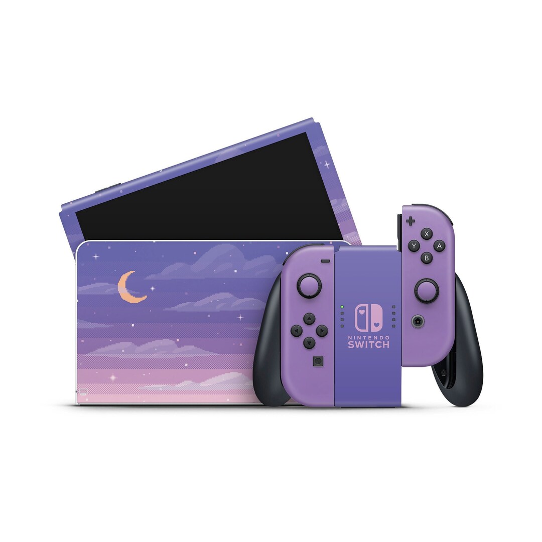 Nintendo Switch OLED Model Skin Wrap Premium Vinyl Purple Pink Pixel ...