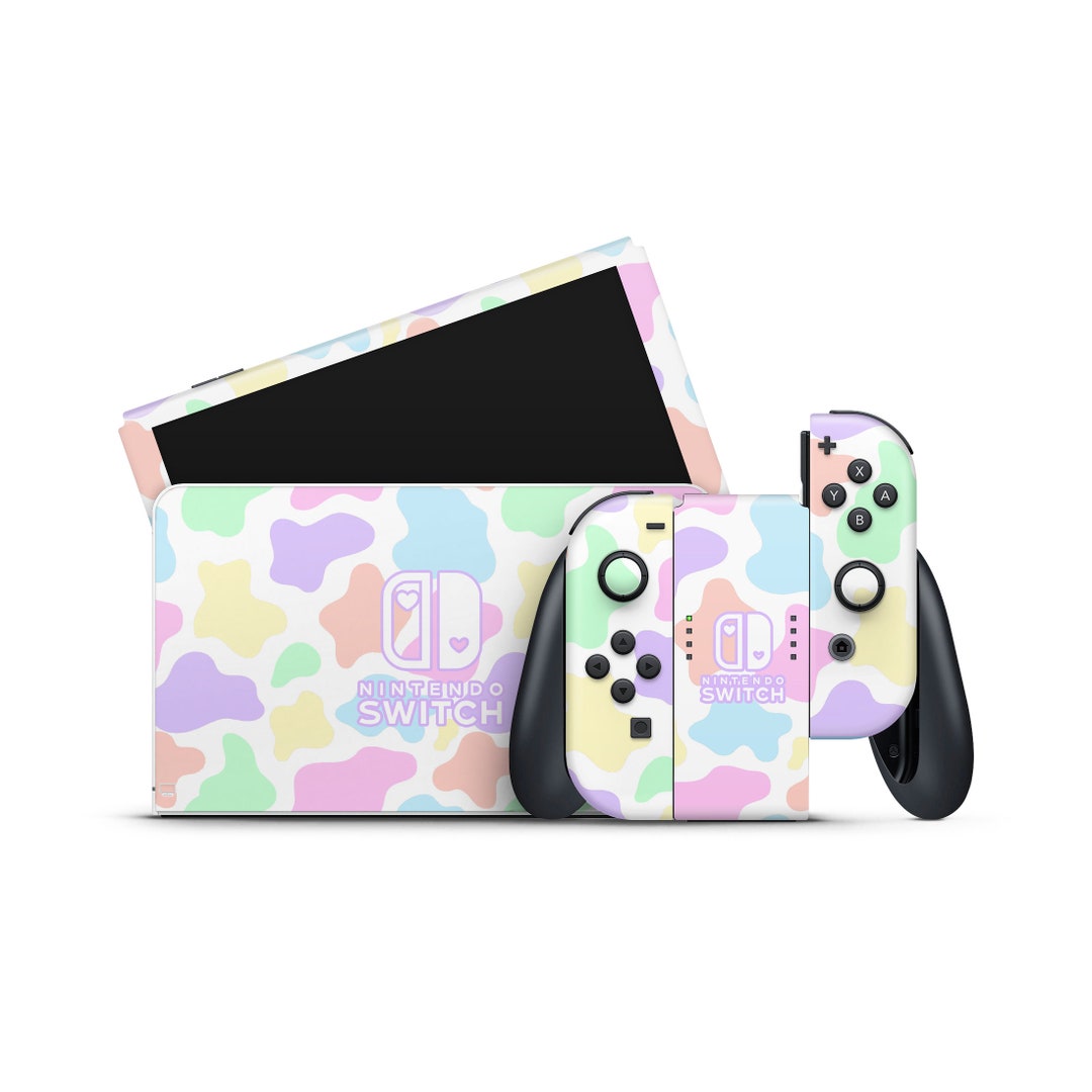 Nintendo Switch OLED Model Skin Wrap Premium Vinyl Rainbow Pastel Cow ...