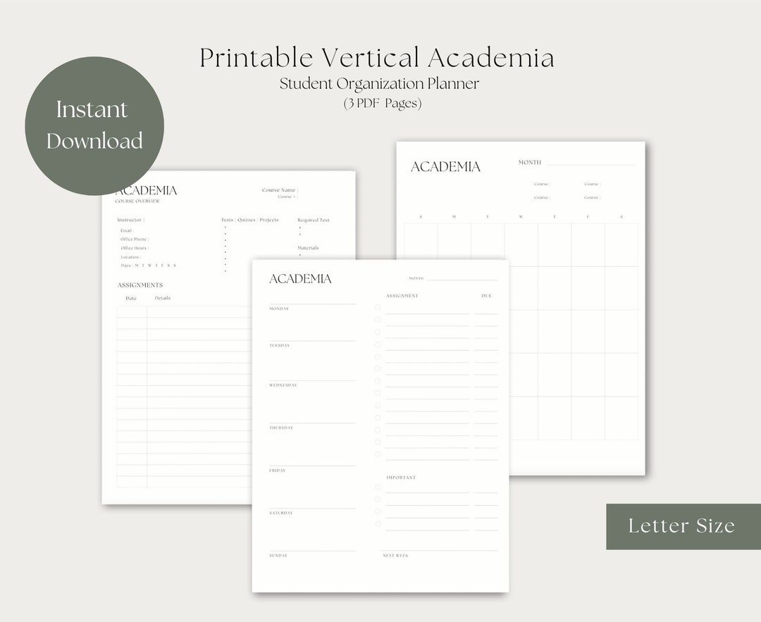 Student Academic Planner Printable Assignment Organizer Mini Bundle ...