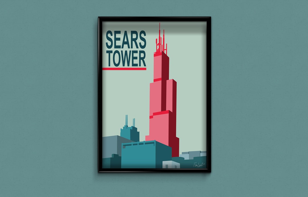 Sears Tower Chicago Travel Poster: Vintage Minimalist Print - Etsy