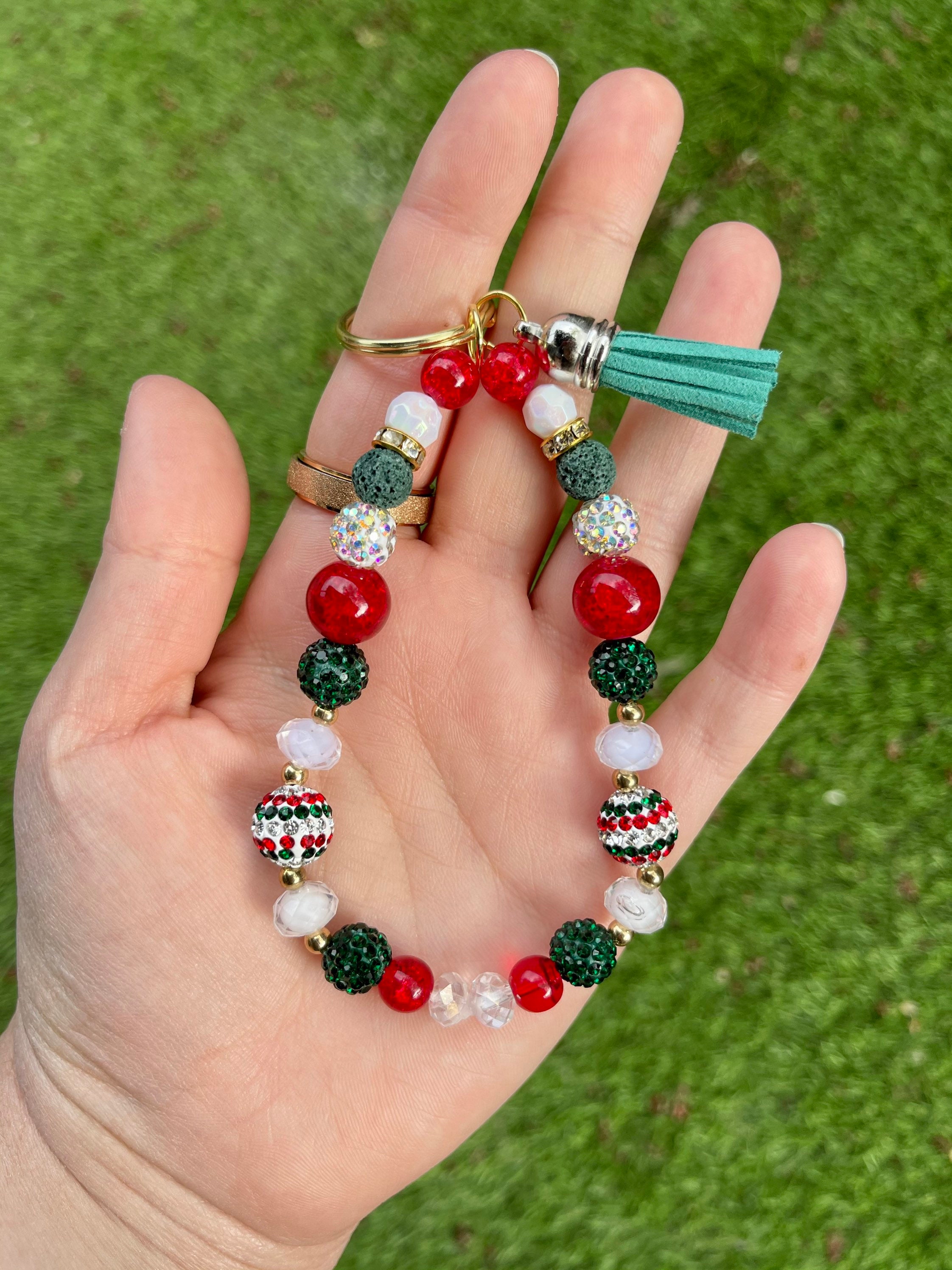 Christmas Inspired Beaded Keychain | Etsy