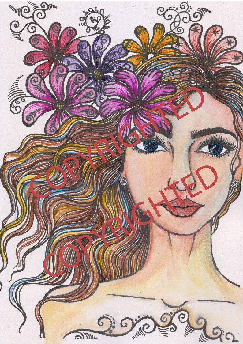 Beautiful Girl Coloring Page for Adults, Girls, Woman's and Children's ...