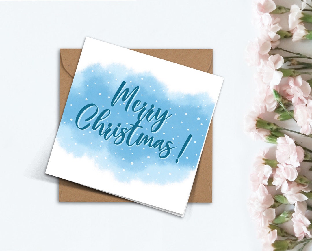 Cute Blue Christmas Card, Card for Her, Handmade Simple Xmas Card for ...