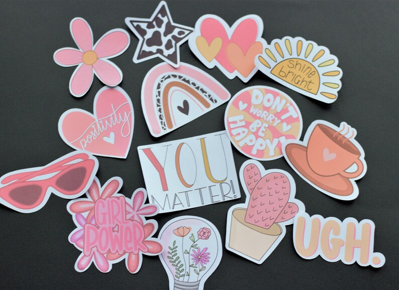 14 Pink and Yellow Themed Aesthetic Stickers Cute Sticker - Etsy Canada