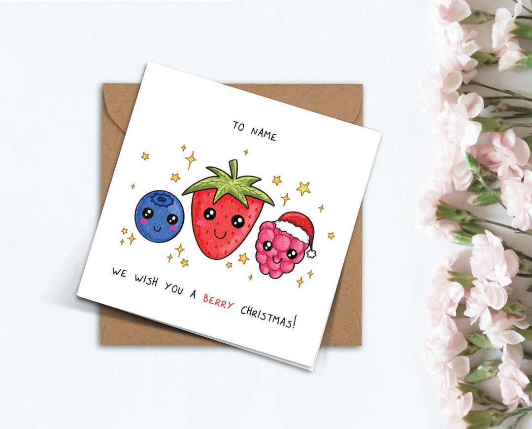 Personalised We Wish You a Berry Christmas Card, Handmade Cute ...