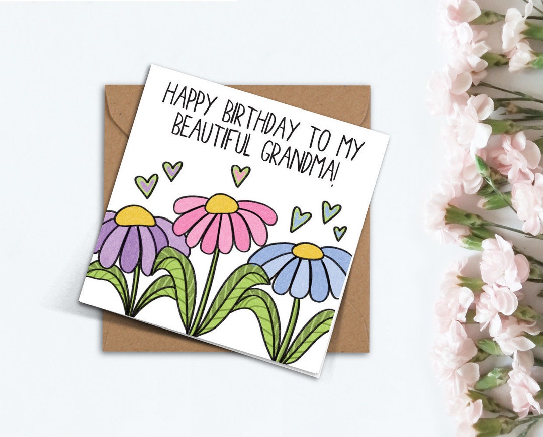 Cute Beautiful Grandma Birthday Card, Handmade Floral Flowers Card for ...