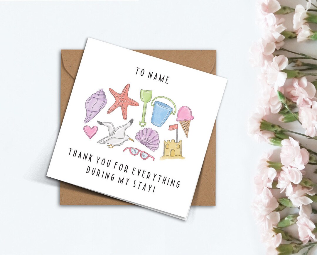 Personalised Thank You Card for Hotel, Cute Handmade Gift for Seaside ...