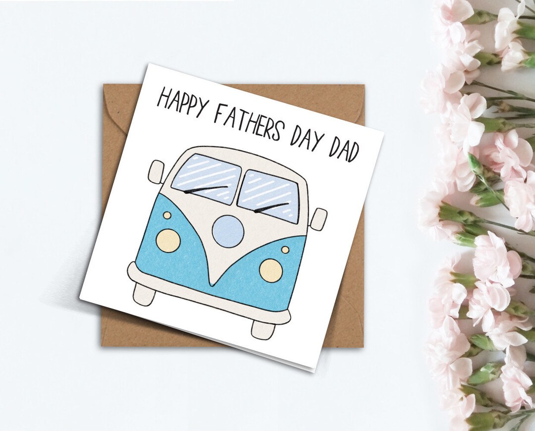 Campervan Happy Fathers Day Card, Cute Handmade Blue Car Lover Card for ...