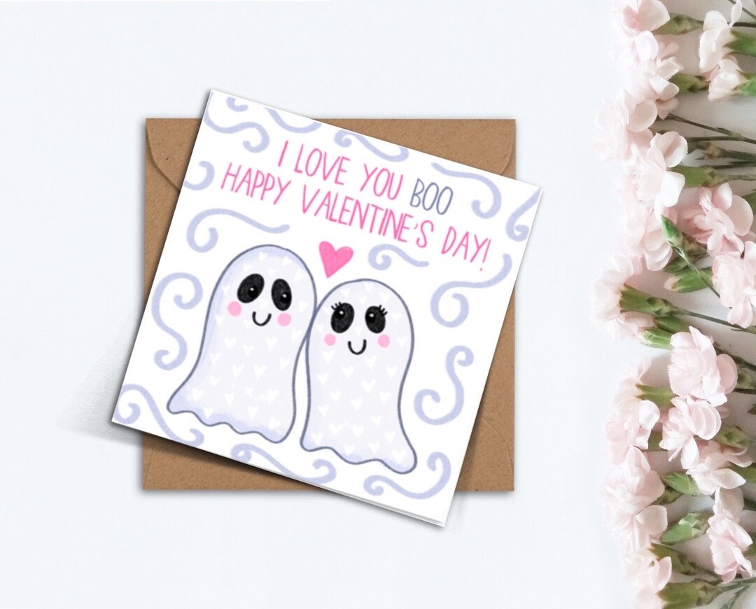 Cute Happy Valentines Day Boo Card, Cute Handmade Blue Pink Heart I ...