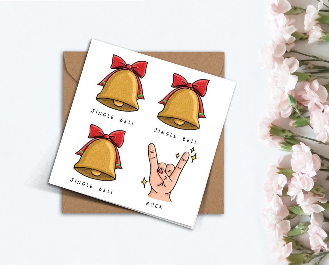 Funny Jingle Bell Rock Christmas Card, Cute Handmade Rock and Roll Xmas ...