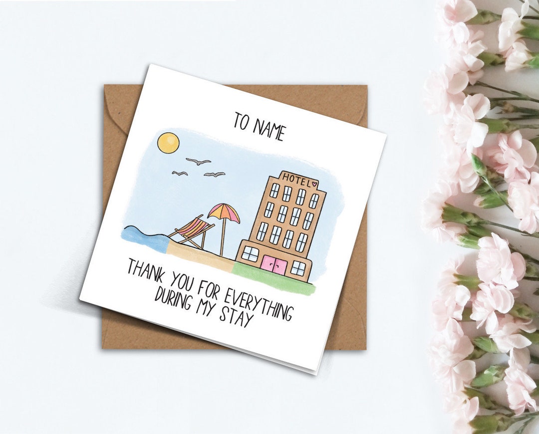 Personalised Thank You Card for Hotel, Cute Handmade Gift for Seaside ...