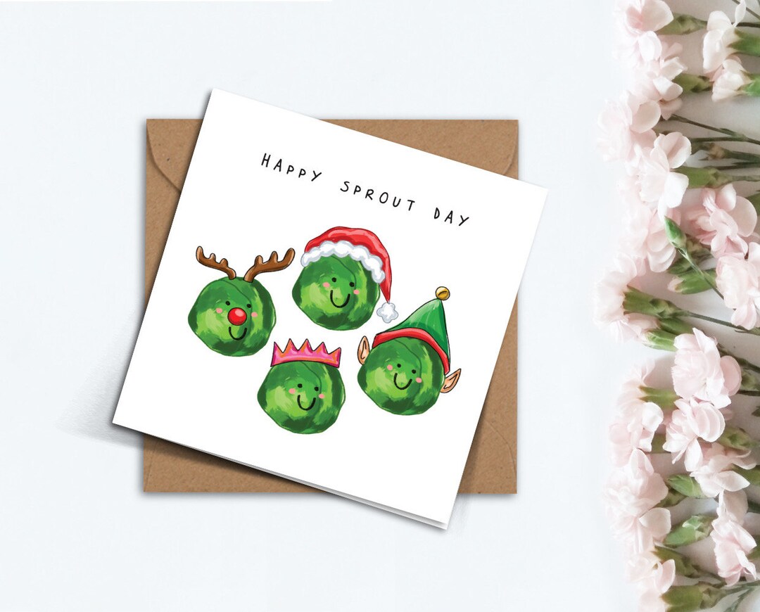 Happy Sprout Day Christmas Card, Funny Handmade Brussel Sprouts Card ...