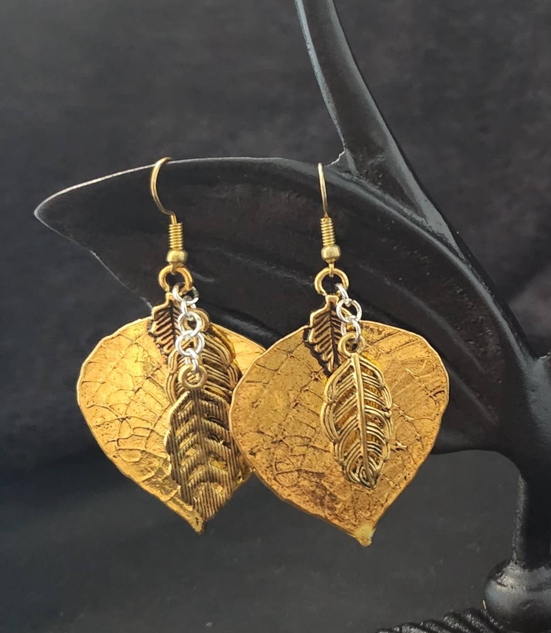 Golden Leaf Earrings - Etsy