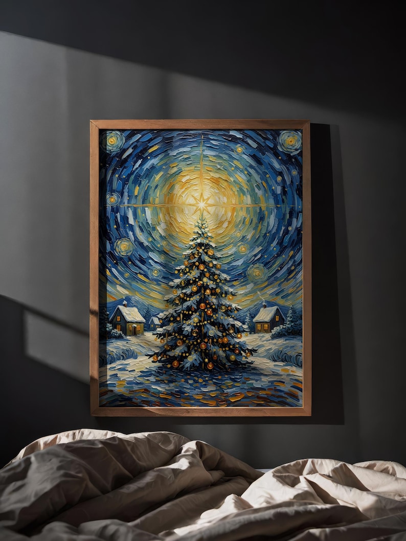 Van Gogh Christmas Tree Print | Starry Night Holiday Art - Etsy