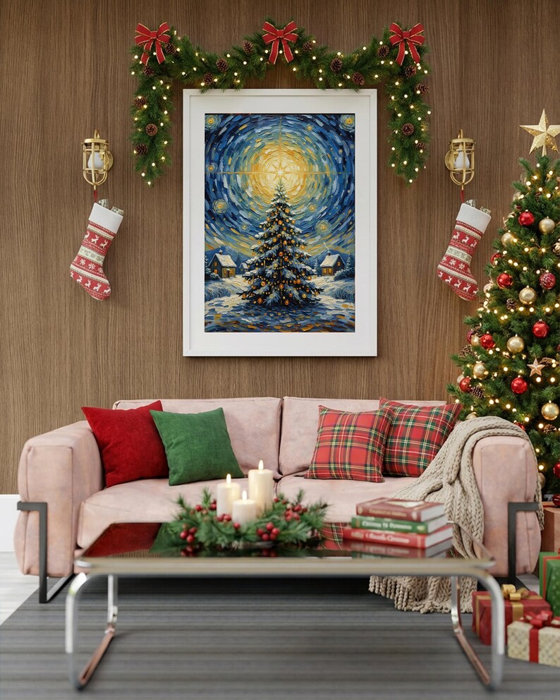 Van Gogh Christmas Tree Print | Starry Night Holiday Art - Etsy