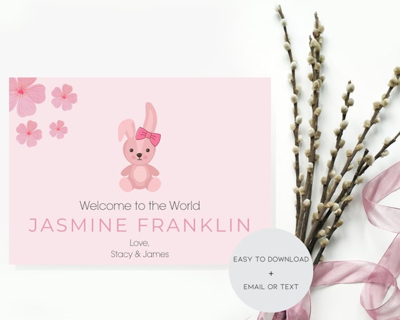 Welcome Baby Card New Baby Girl Card Printable Download | Etsy
