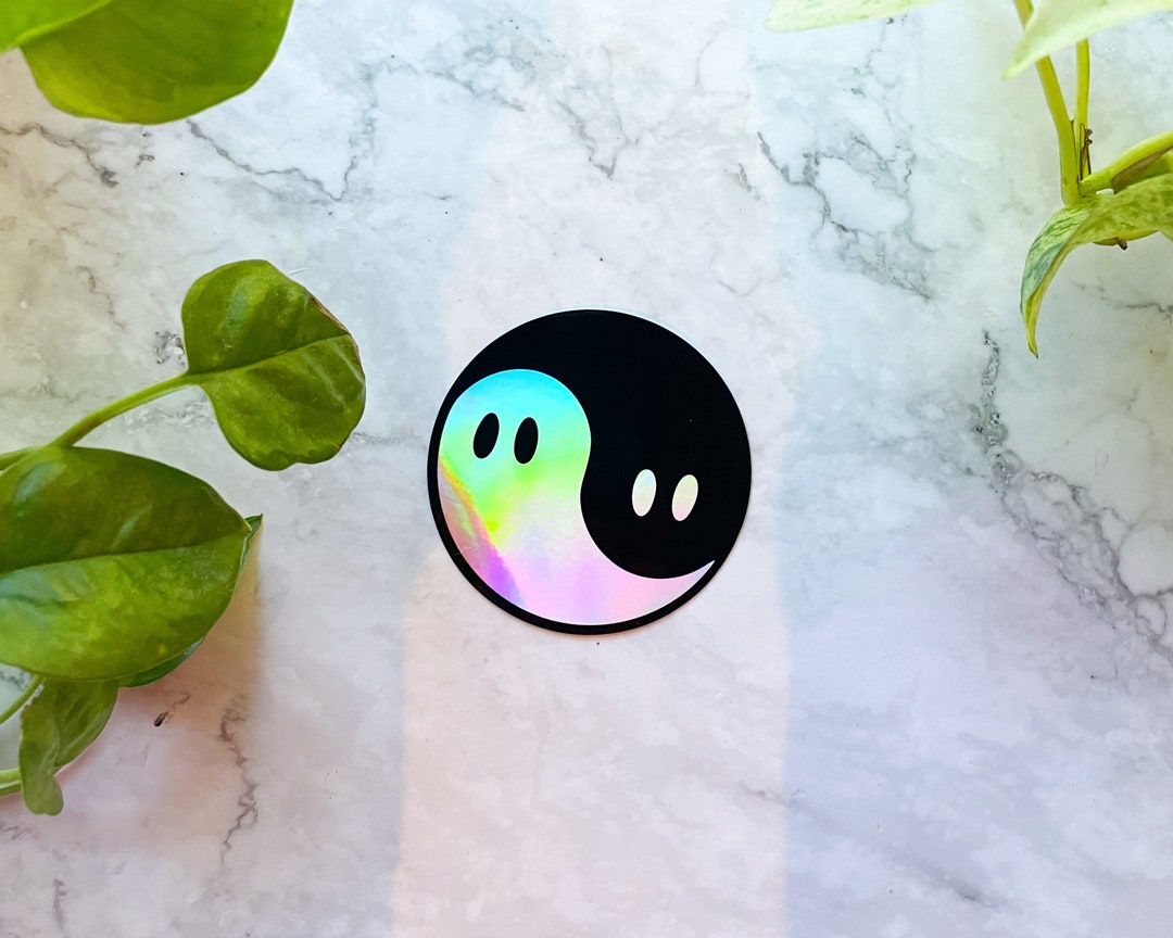 Yin-yang Ghost Rainbow Holographic Vinyl Laptop Waterbottle Decal - Etsy