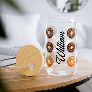 Personalized Iced Coffee Cup, Donut Sipper Glass Cup, Funny Donut Glass ...