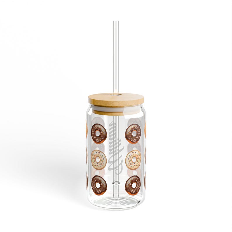 Personalized Iced Coffee Cup, Donut Sipper Glass Cup, Funny Donut Glass ...