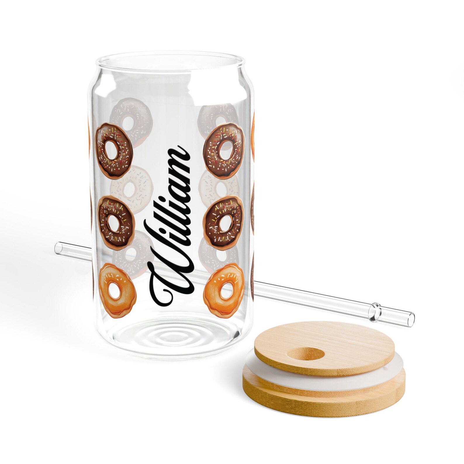 Personalized Iced Coffee Cup, Donut Sipper Glass Cup, Funny Donut Glass ...