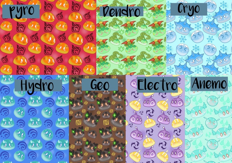 A4 Fabric Genshin Element Slimes Mixed and Singles Electro - Etsy UK