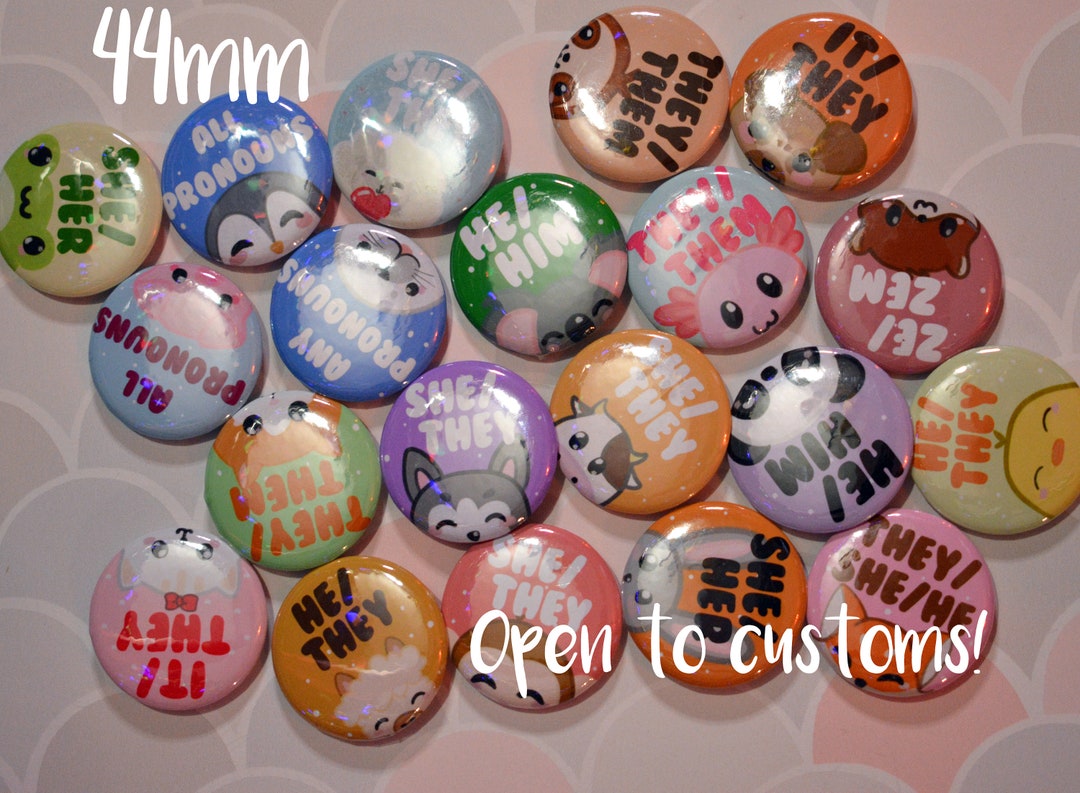 44mm Animal Pronoun Badges - She/they He/him She/her They/them He/they ...