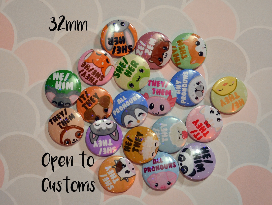 32mm Animal Pronoun Badges - She/they He/him She/her They/them He/they ...
