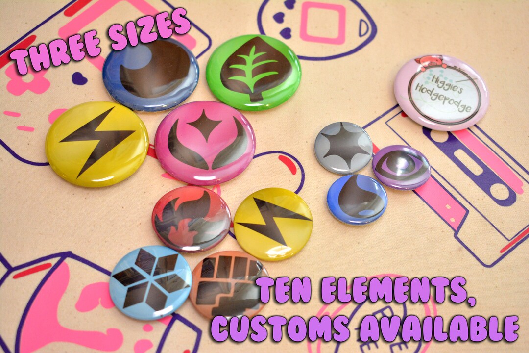 Pokemon Element Button Pins - Any Element, Three Sizes to Choose From ...