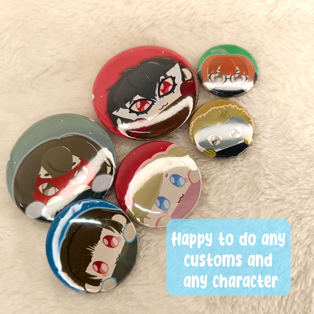 Persona Peep Head Badges - 3 Sizes 25mm 32mm 44mm - Customisable Ren ...