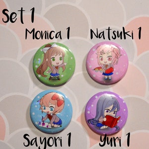 Doki Doki Literature Club Button Badges - DDLC, Sayori, Yuri Natsuki ...