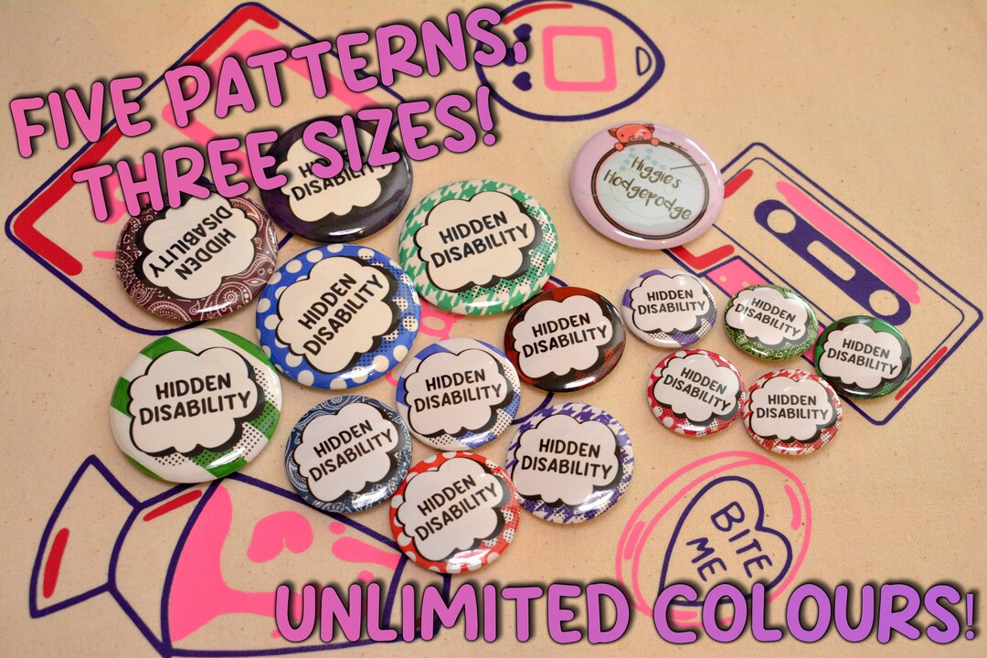 25mm / 32mm / 44mm Hidden Disabilities Bubble Badge - Patterned ...