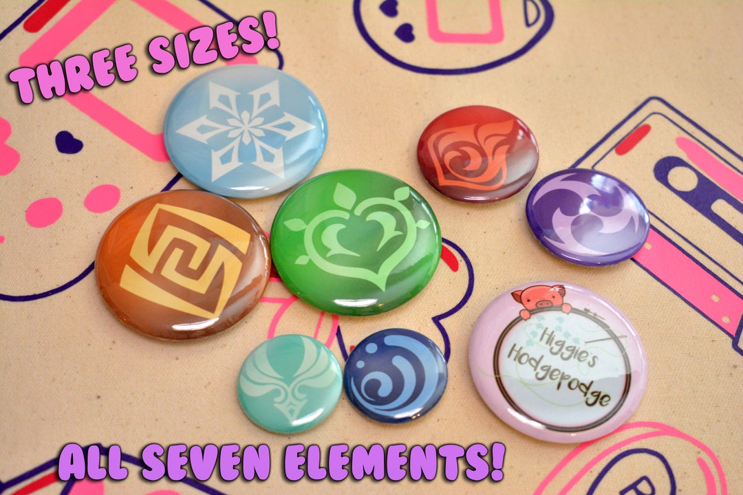 Genshin Impact Element Badge Pins - All Seven Elements of Teyvat ...