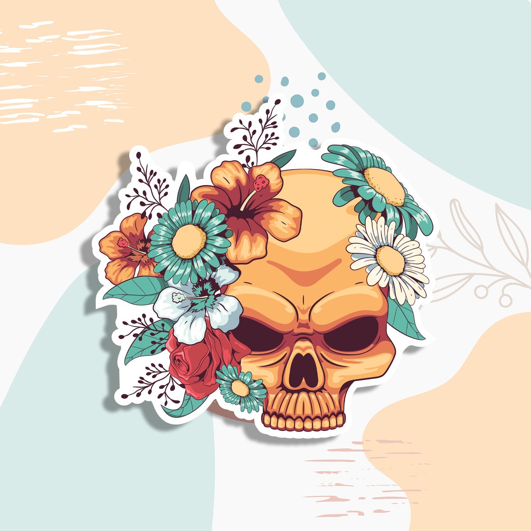 Skull STICKER, Waterproof Vinyl Sticker, Floral Skeleton, Tumbler ...