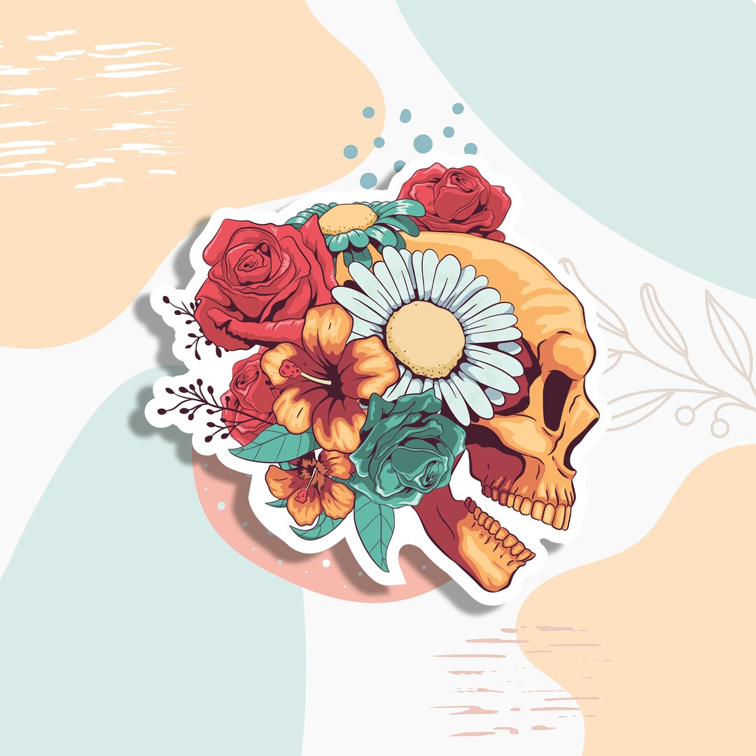 Skull STICKER, Waterproof Vinyl Sticker, Floral Skeleton, Tumbler ...