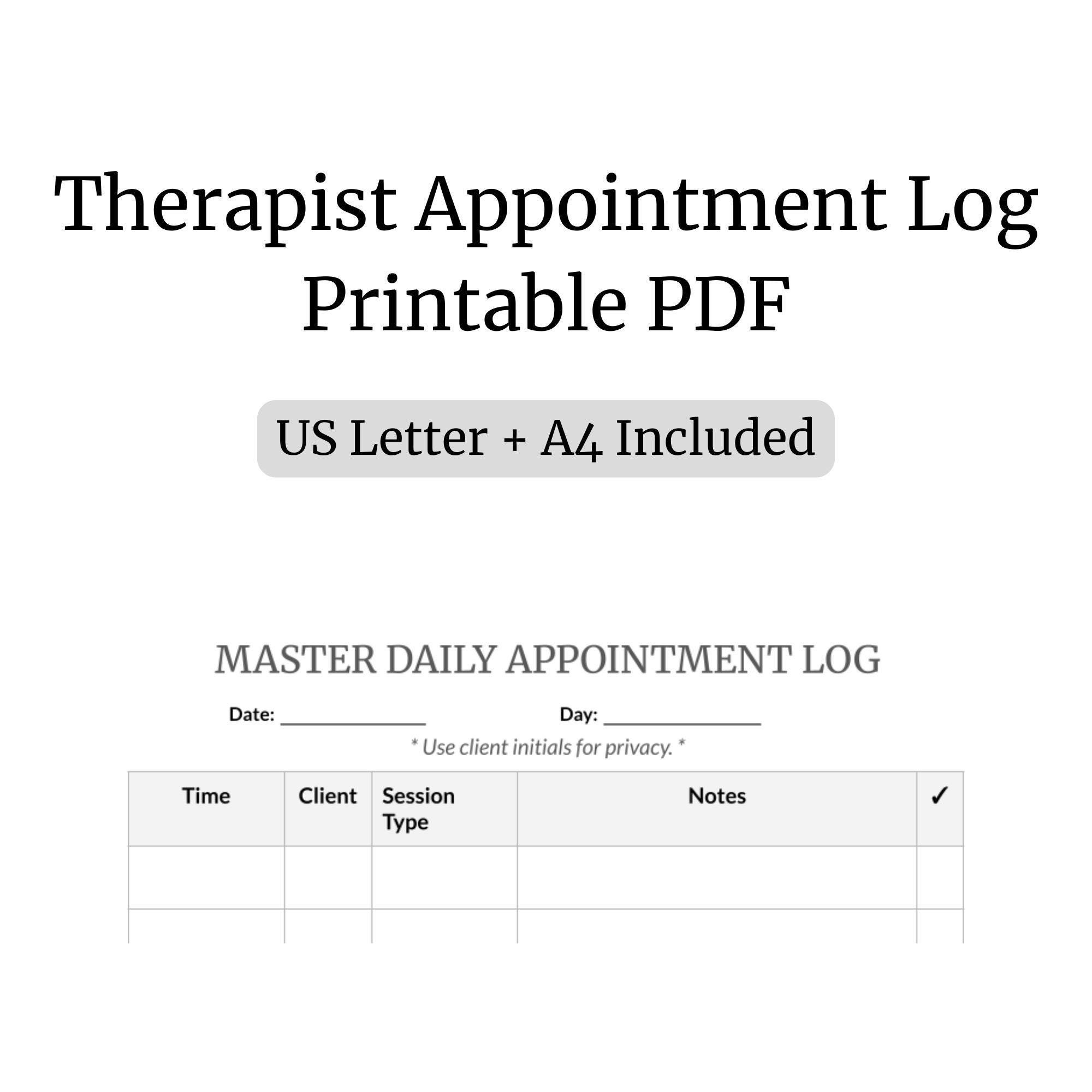 Appointment Log Printable for Therapists, Counselors & Coaches, Client ...