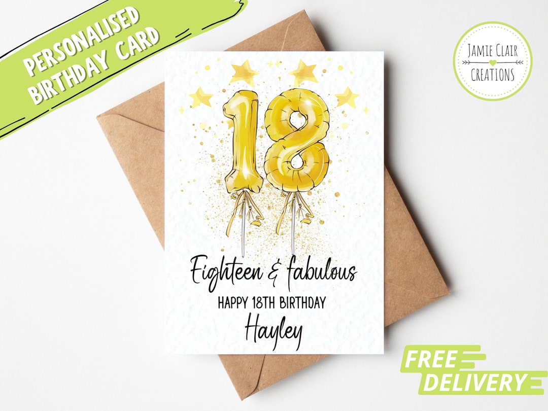Personalised Happy 18th Birthday Gold Balloon Greetings Card - Etsy