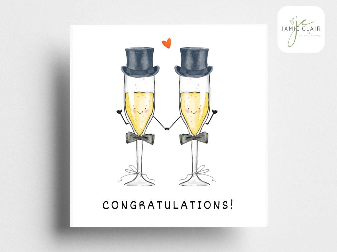 Congratulations Card Mr and Mr Champagne Wedding Couple Greetings Card ...