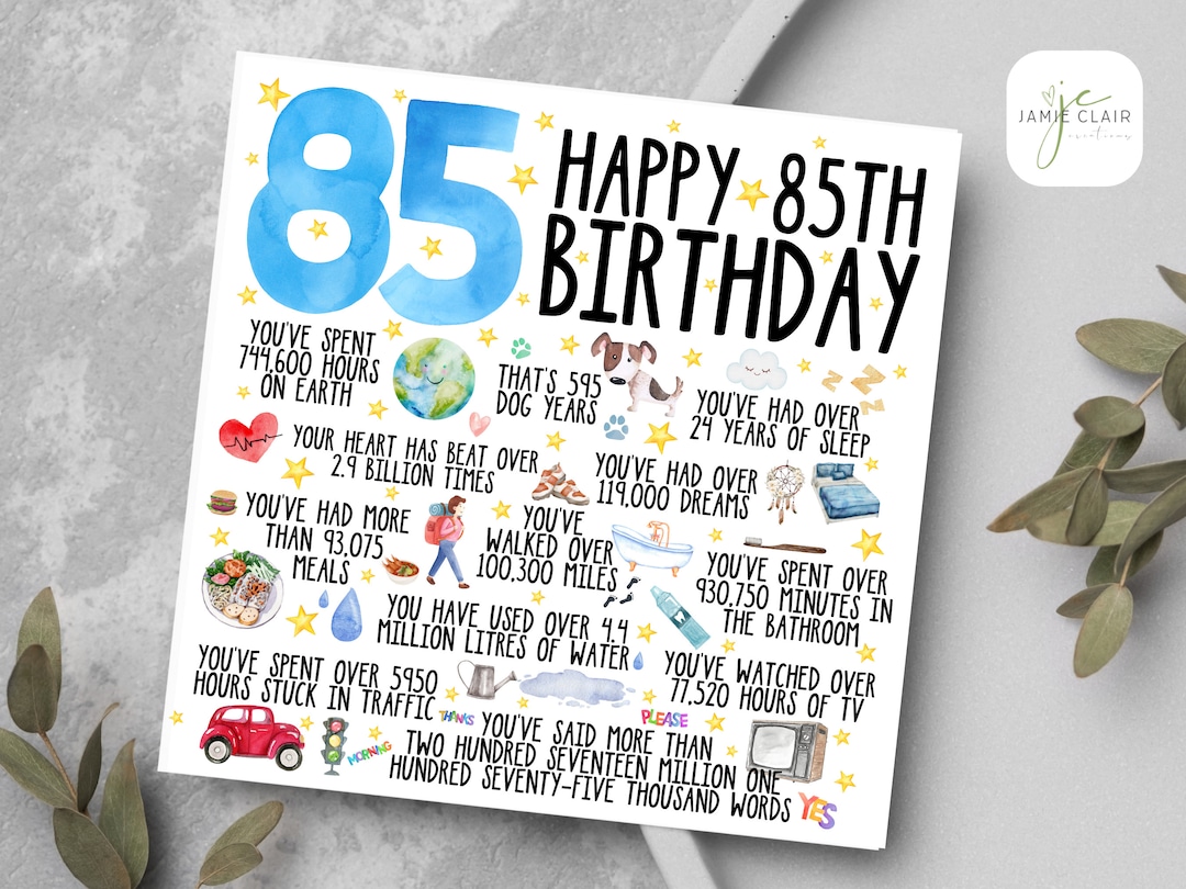 85th Birthday Funny Lifetime Facts Blue Birthday Greetings Card - Etsy