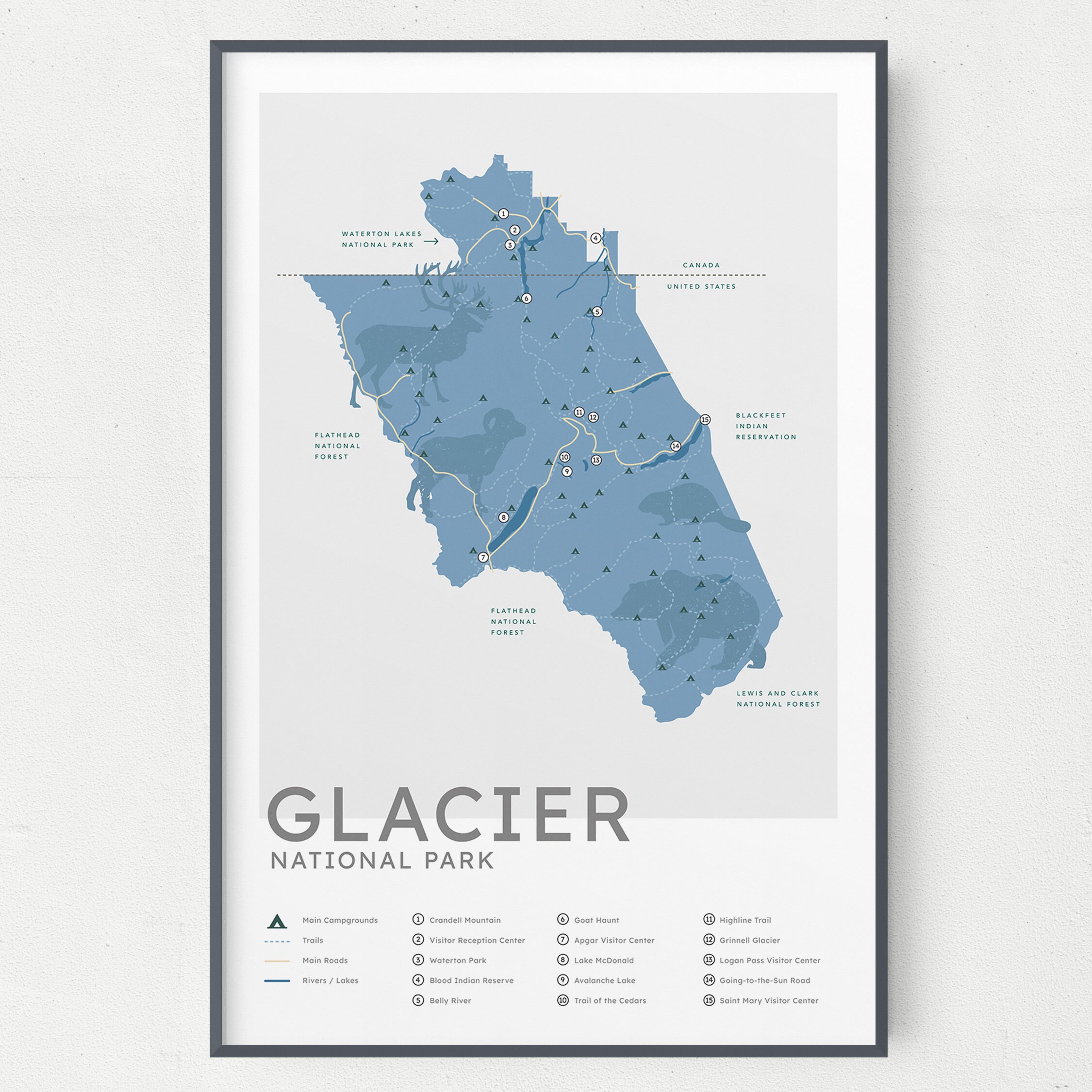 Glacier National Park Map Print - Etsy