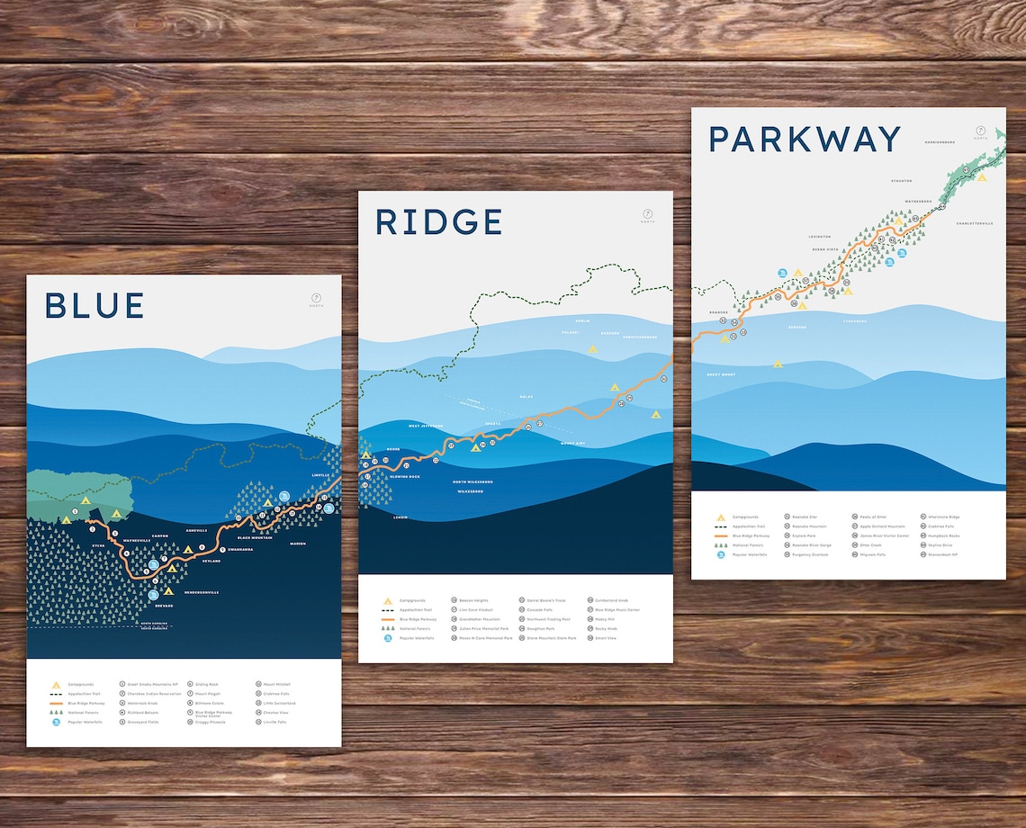 Blue Ridge Parkway Map Print Series - Etsy