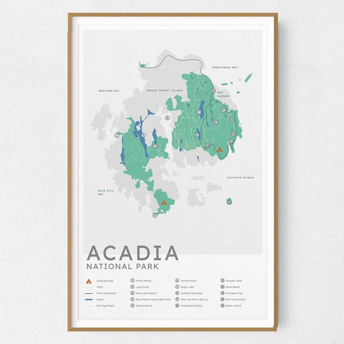 Acadia National Park Map Print - Etsy