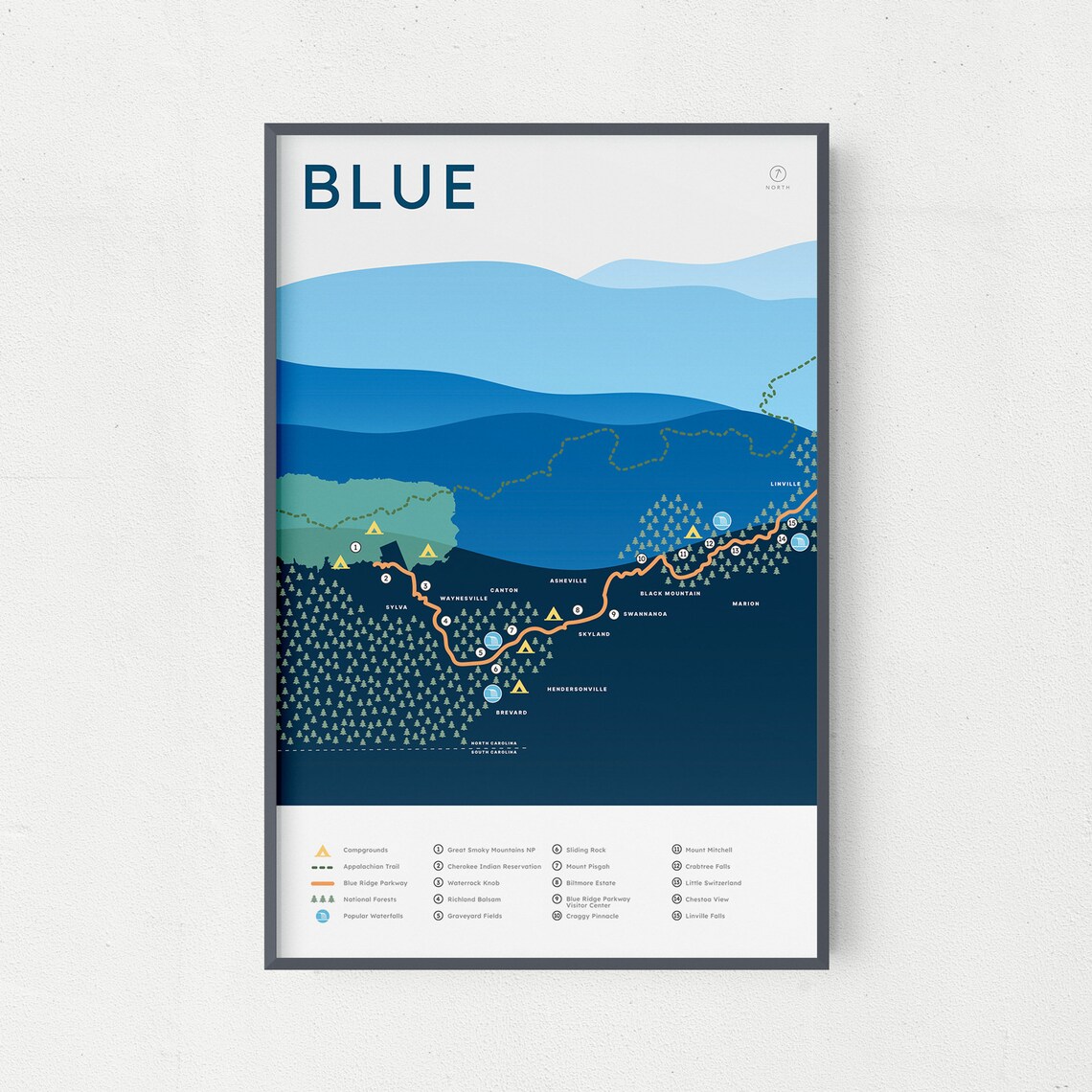 Blue Ridge Parkway Map Print Series - Etsy