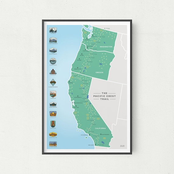 Pacific Crest Trail Map PCT Hiking Trail Map PCT Poster | Etsy