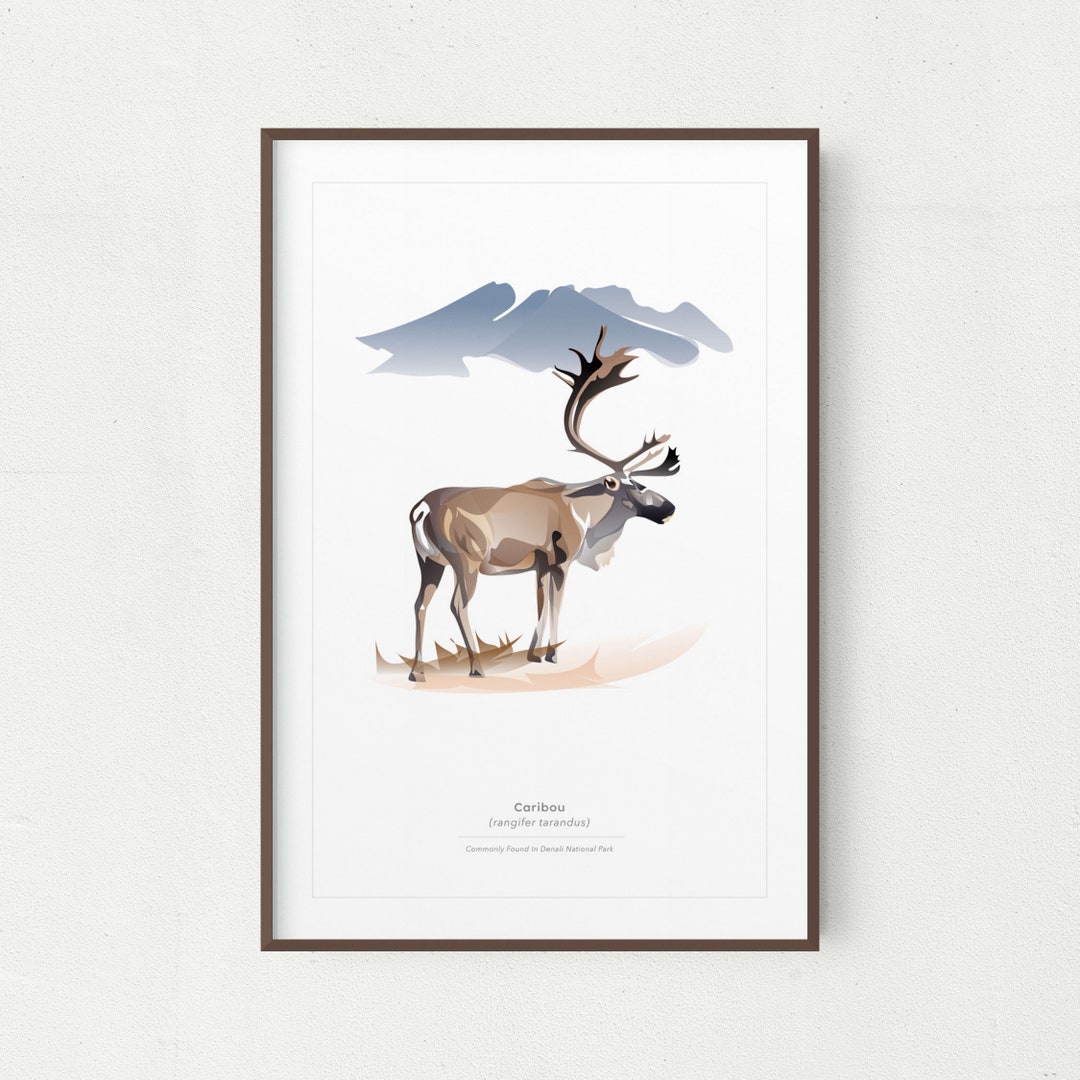 Caribou Wall Art Print, Minimalist Caribou Print, Denali National Park ...