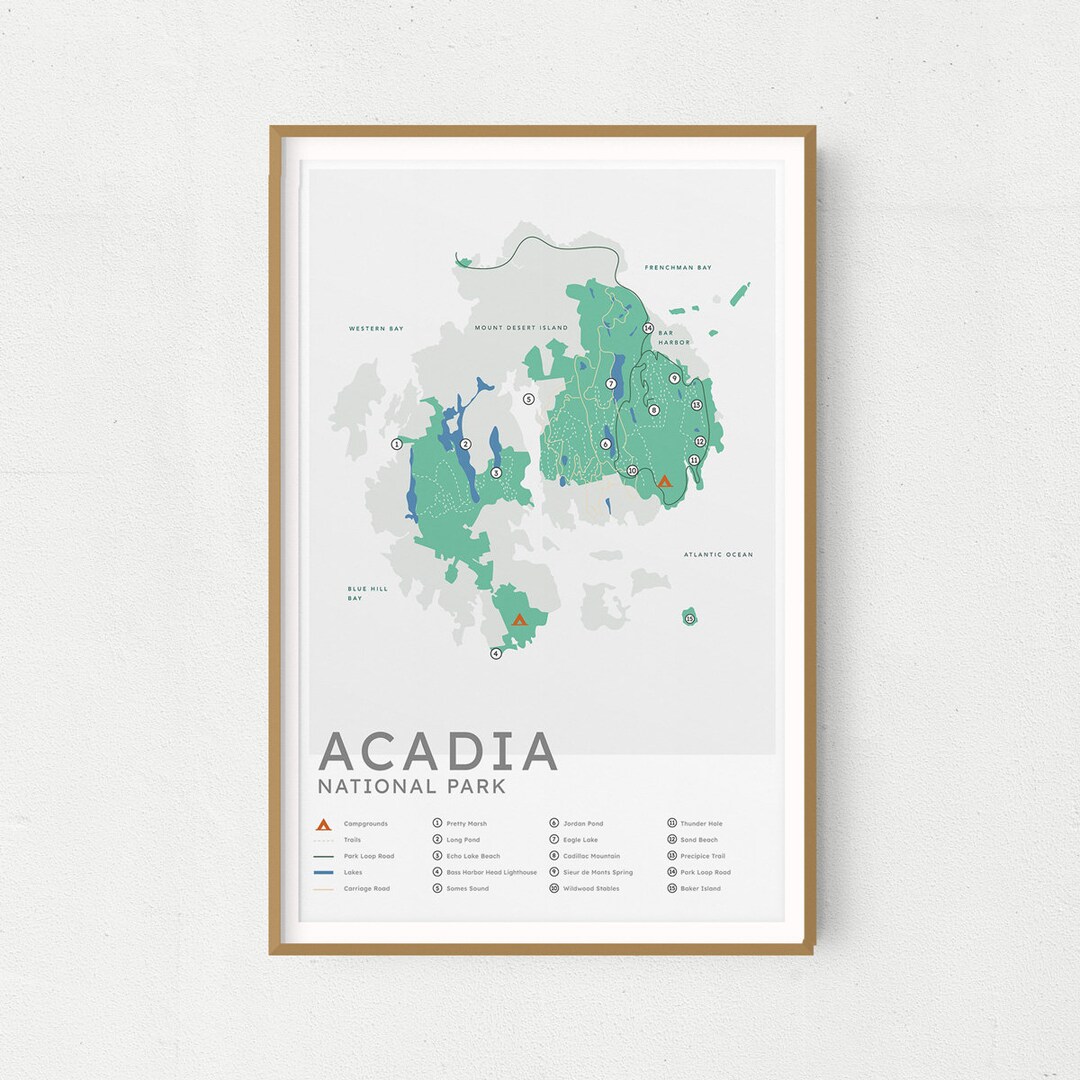 Acadia National Park Map Print - Etsy