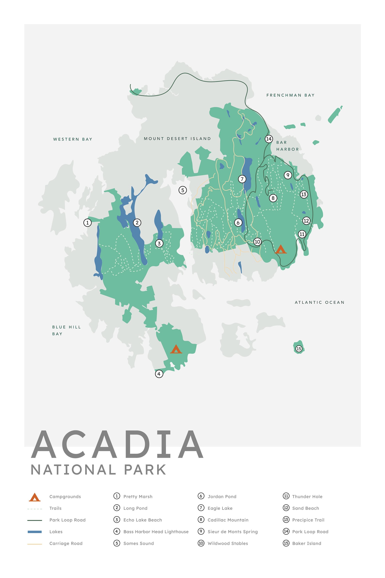 Acadia National Park Map Print - Etsy